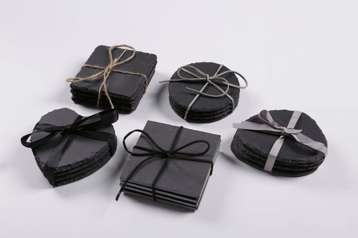 Slate Coaster Round Set Of 4 Rough Chipped Edges - Chenkang Slate